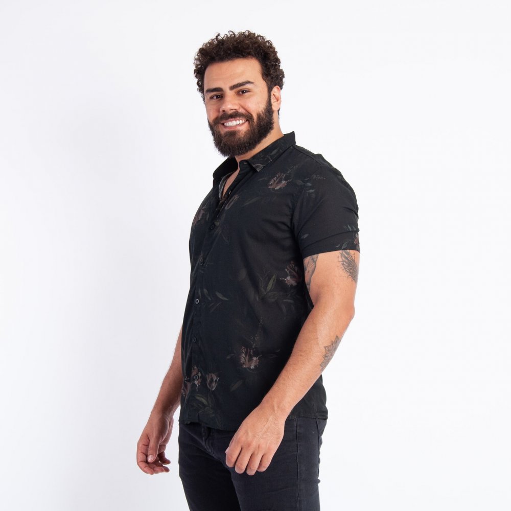 Camisa Viscose King E Joe Floral Preta
