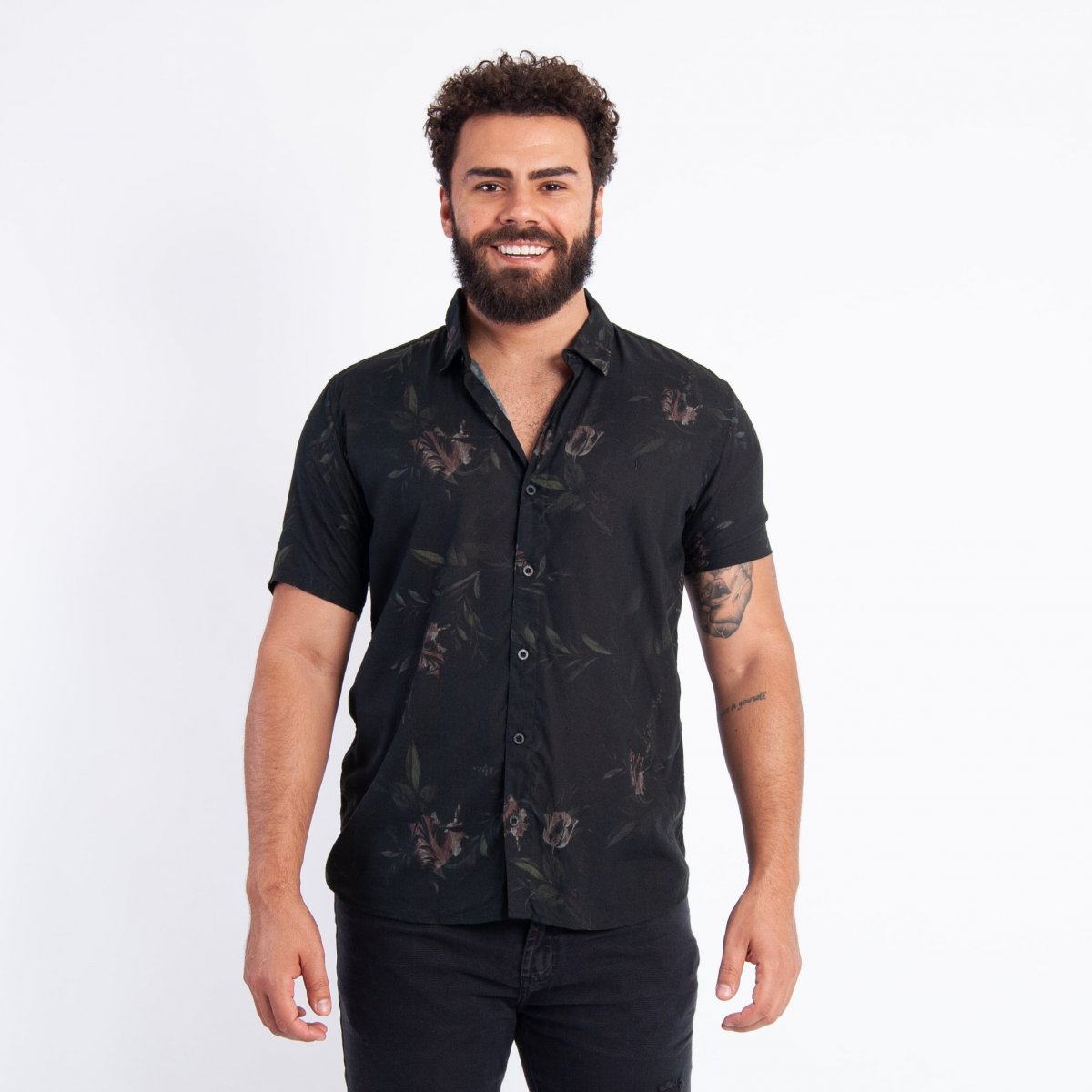 Camisa Viscose King E Joe Floral Preta