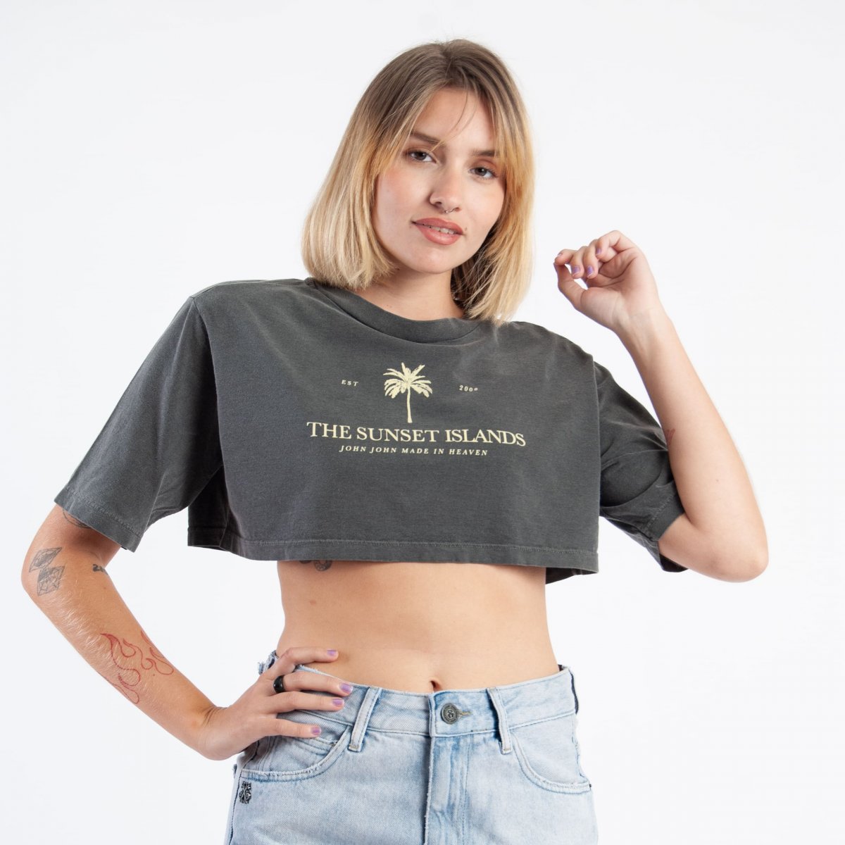 Cropped Palm Cinza Estonado John John