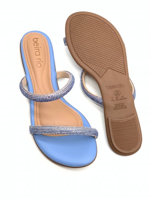 Flat Beira Rio 8384.652 preto creme jeans cristal nude