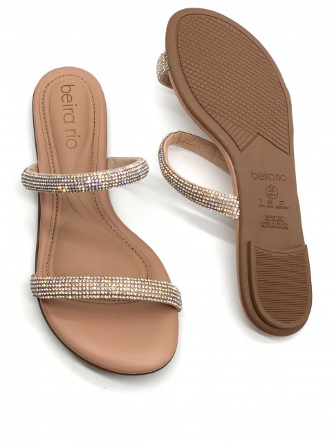 Flat Beira Rio 8384.652 preto creme jeans cristal nude