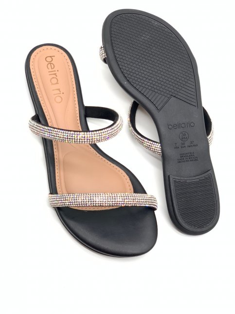 Flat Beira Rio 8384.652 preto creme jeans cristal nude