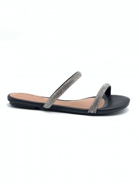 Flat Beira Rio 8384.652 preto creme jeans cristal nude