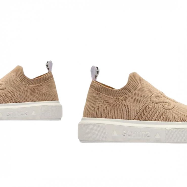 Tenis Schutz sem Cadarço Logo Tricô Bege