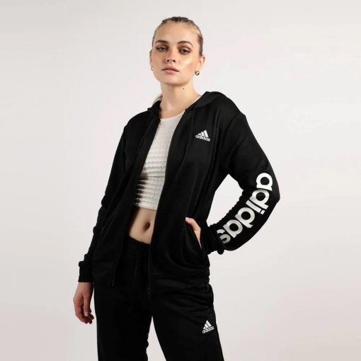 Agasalho Adidas Feminino Linear c/ Capuz Hz2258 Jaqueta e Calça